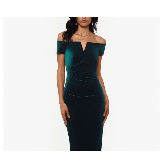 Xscape | Dresses | Xscape Velvet Offtheshoulder Gown Dark Green Size 8 ...